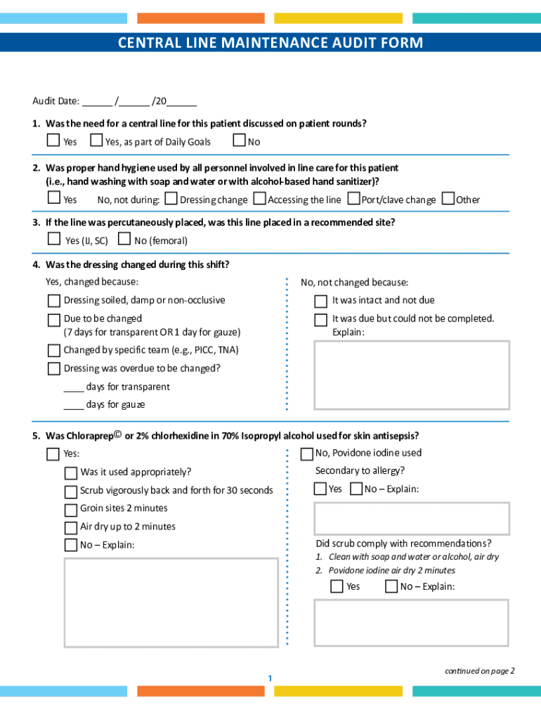 Fillable Online Central Line Maintenance Audit Form. central line ...