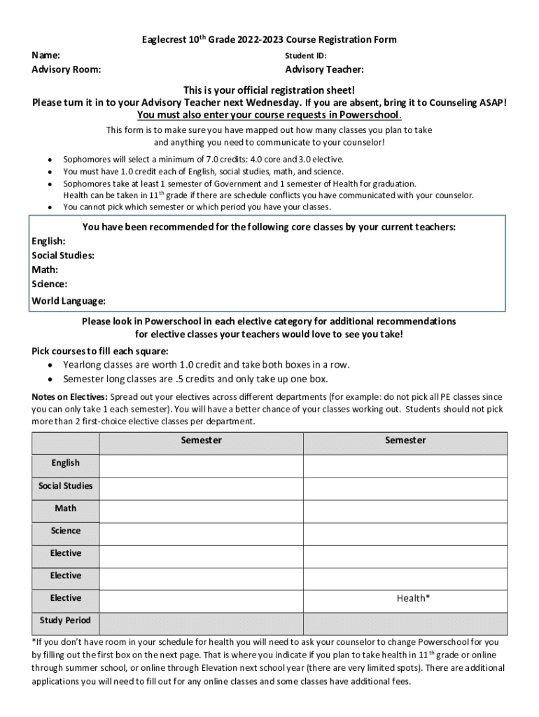 Fillable Online 10th grade registration sheet 2223 for website.docx Fax Email Print - pdfFiller