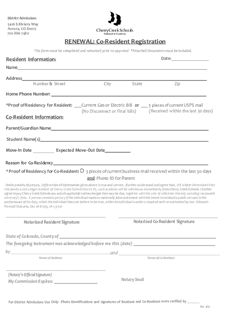Fillable Online Co-Resident Registration - RENEWAL Fax Email Print ...
