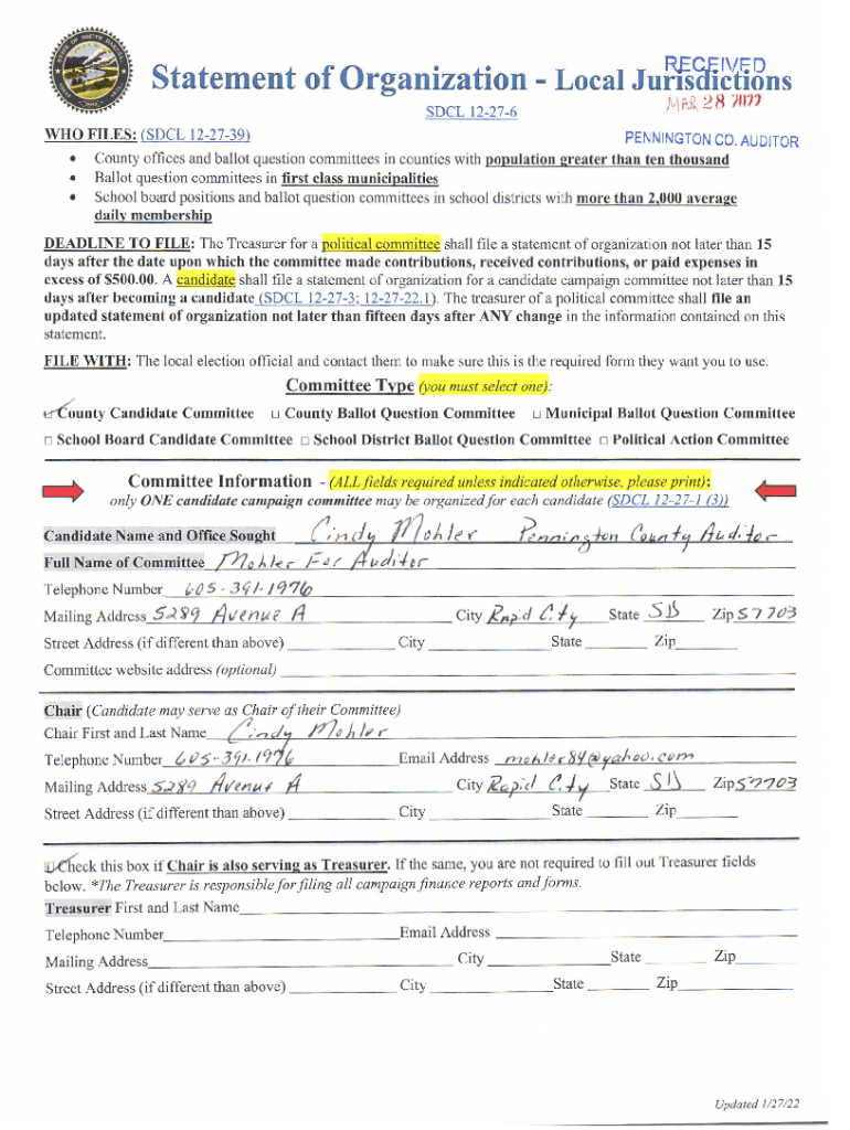 Fillable Online ,ffi' Statement of Organization - Local ruffrffiffi"t ...