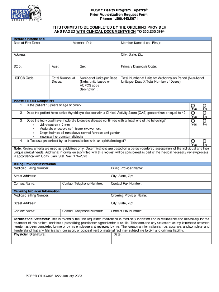 Fillable Online HUSKY Health ProgramProvidersTepezza Prior ...