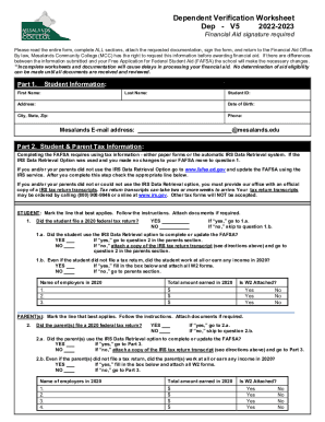 Fillable Online 2022-2023 Dependent Student Verification Worksheet V5 Fax Email Print - pdfFiller