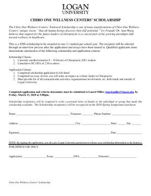 Fillable Online Chiro One Wellness Centers' ScholarshipLogan University ...