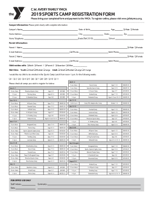Fillable Online 2019 SPORTS CAMP REGISTRATION FORM Fax Email Print ...