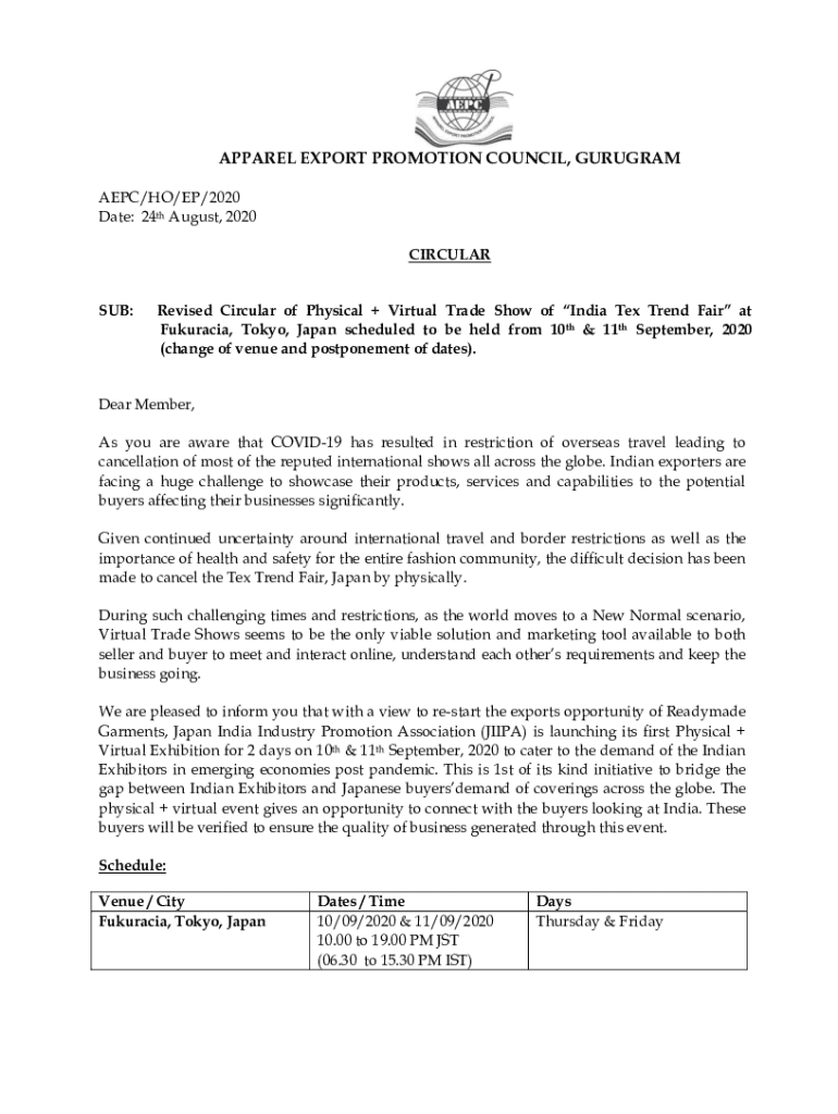 Fillable Online Revised Circular of Physical + Virtual Trade Show of India ... Fax Email Print ...