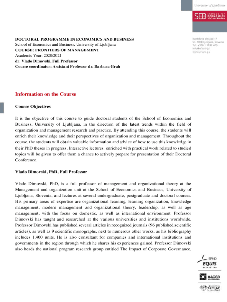 Fillable Online red. prof. dr. Vlado Dimovski - University of Ljubljana, School ... Fax Email ...