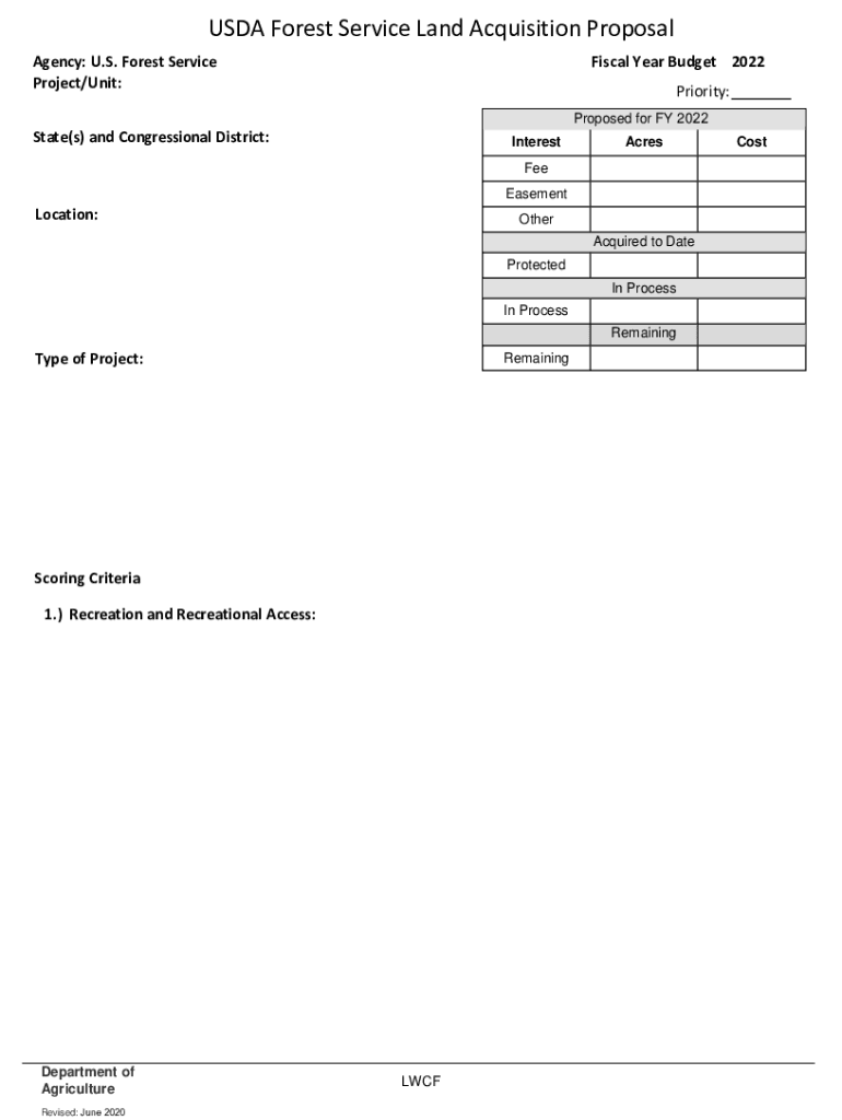 Fillable Online USDA Forest Service Land Acquisition Proposal form Fax ...
