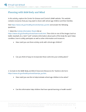 Fillable Online Planning with BAM! Body and Mind - Virtual Lab School Fax Email Print - pdfFiller