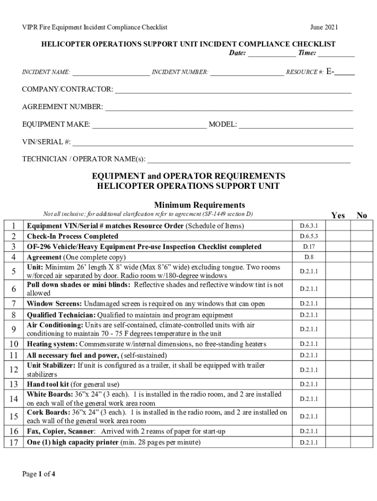 Fillable Online HELICOPTER OPERATIONS SUPPORT UNIT INCIDENT COMPLIANCE CHECKLIST Fax Email Print ...
