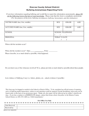 Fillable Online Making a complaint about bullying - Anti-Bullying ...