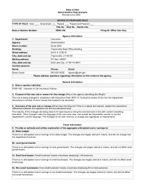 Fillable Online insurance utah Purpose of the new rule or reason for ...