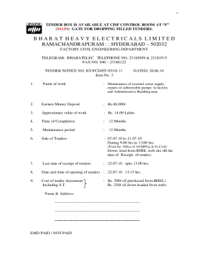 Fillable Online tender box is available at cisf control room at f Fax ...