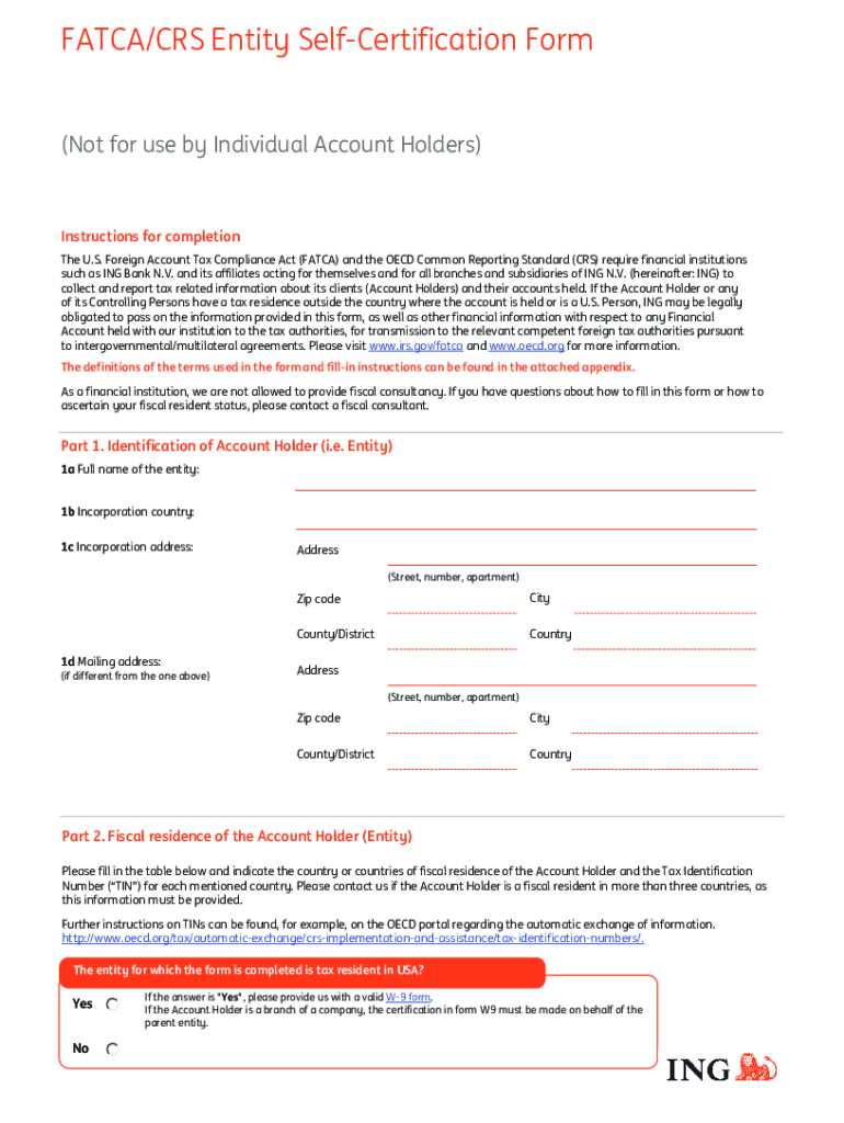 Fillable Online Formular de autocertificare FATCA i CRS pentru Entiti ...