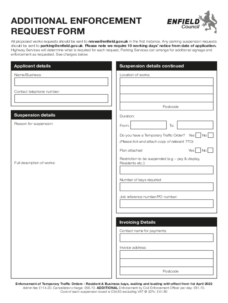 Fillable Online Additional enforcement request form Fax Email Print ...