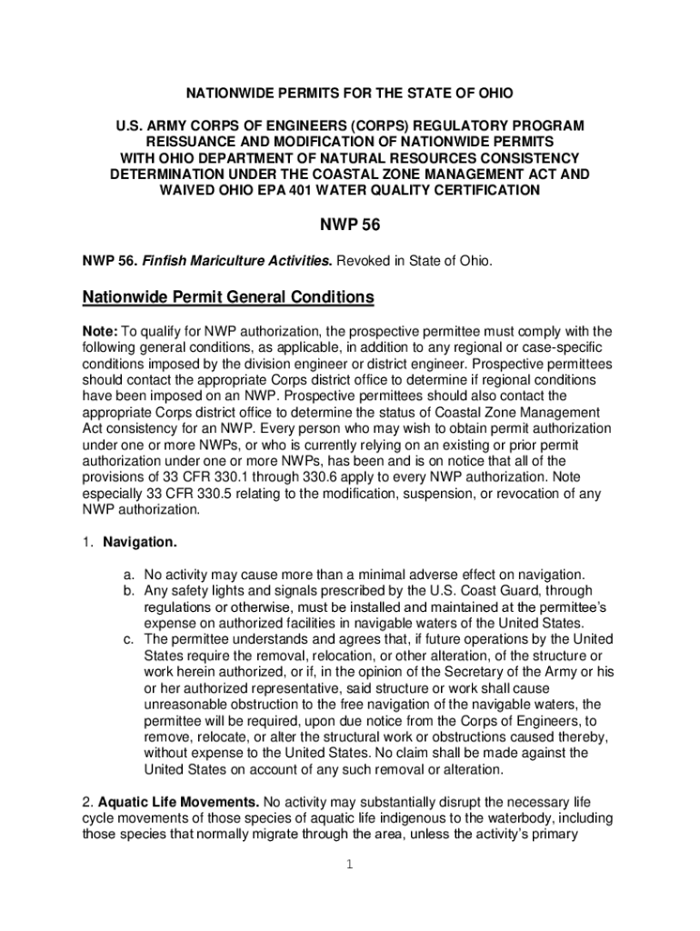 Fillable Online NWP 56 Nationwide Permit General Conditions - (USACE ...