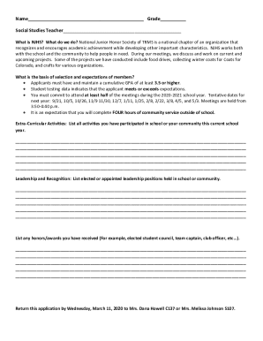 Fillable Online National Junior Honor Society / What does NJHS do? Fax ...