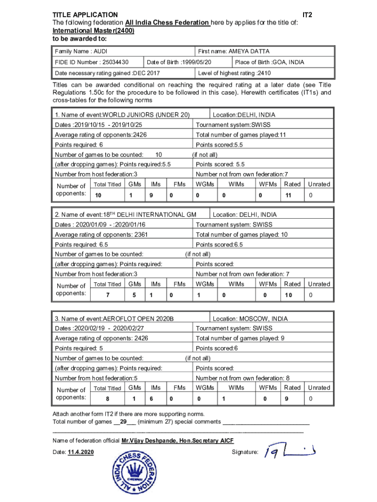 Fillable Online TITLE APPLICATION IT2 The following federation All India ... Fax Email Print ...