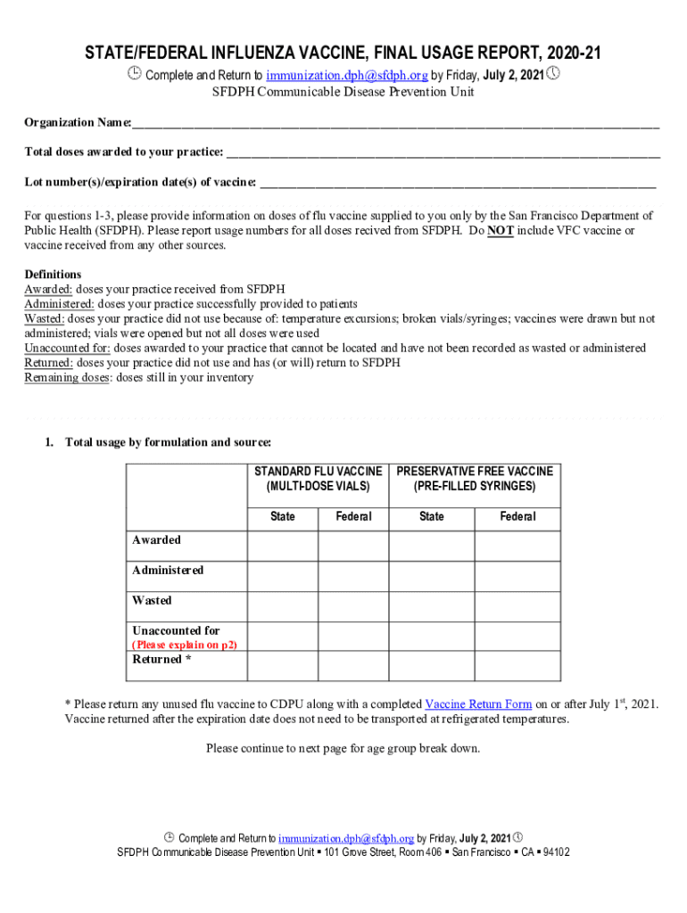 Fillable Online SFDPH HEPATITIS VACCINE SEMI-ANNUAL USAGE REPORT Fax ...