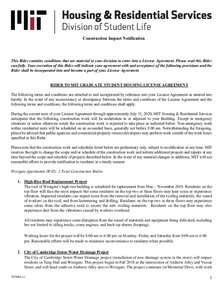 Fillable Online of 3 CONSTRUCTION IMPACT NOTIFICATION This Rider ...