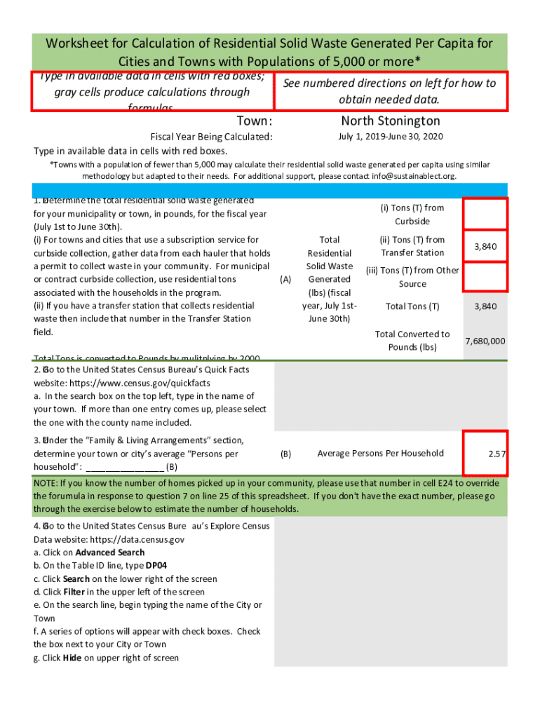 Fillable Online Worksheet for Calculation of Residential Solid Waste ...