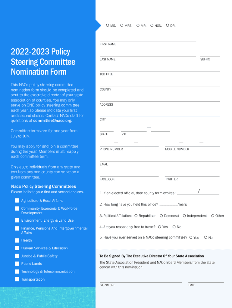 Fillable Online 2022-2023 Policy Steering Committee Nomination Form Fax ...