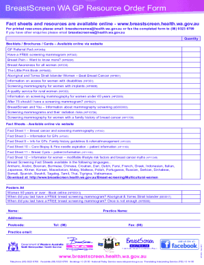 Fillable Online : BreastScreen WA GP Resource Order Form Fax Email ...
