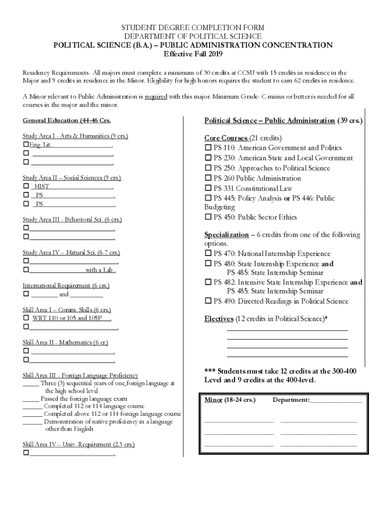 Fillable Online docs ccsu STUDENT DEGREE COMPLETION FORM DEPARTMENT OF ...