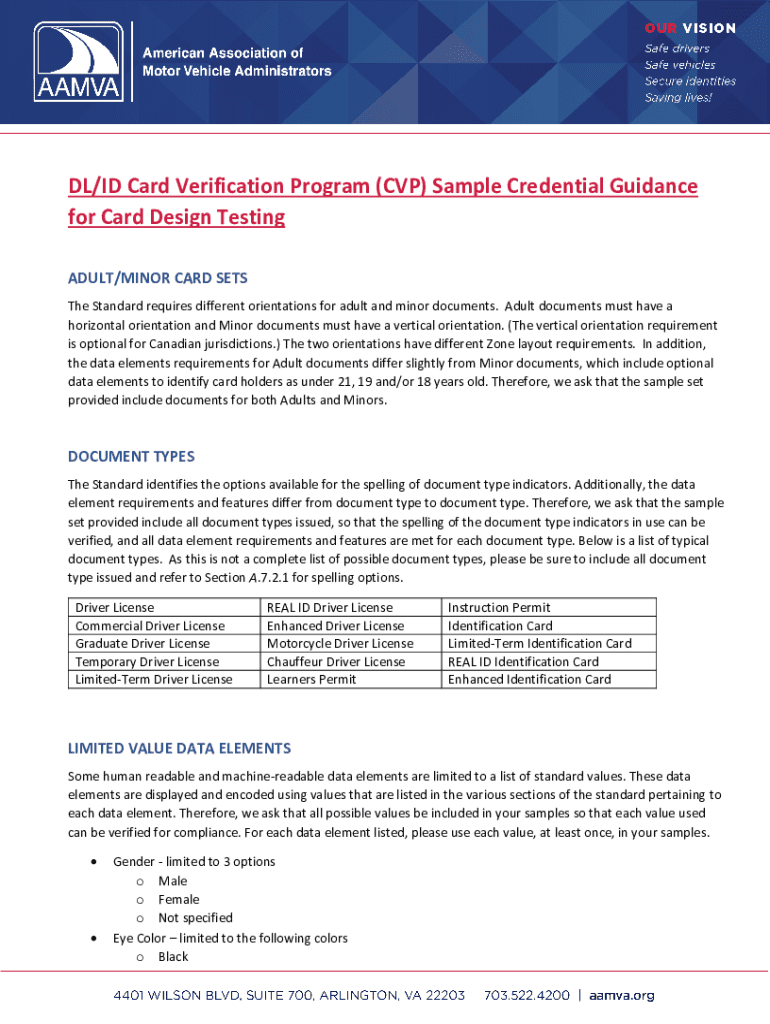 Fillable Online DL/ID Card Verification Program (CVP) Sample Credential ...