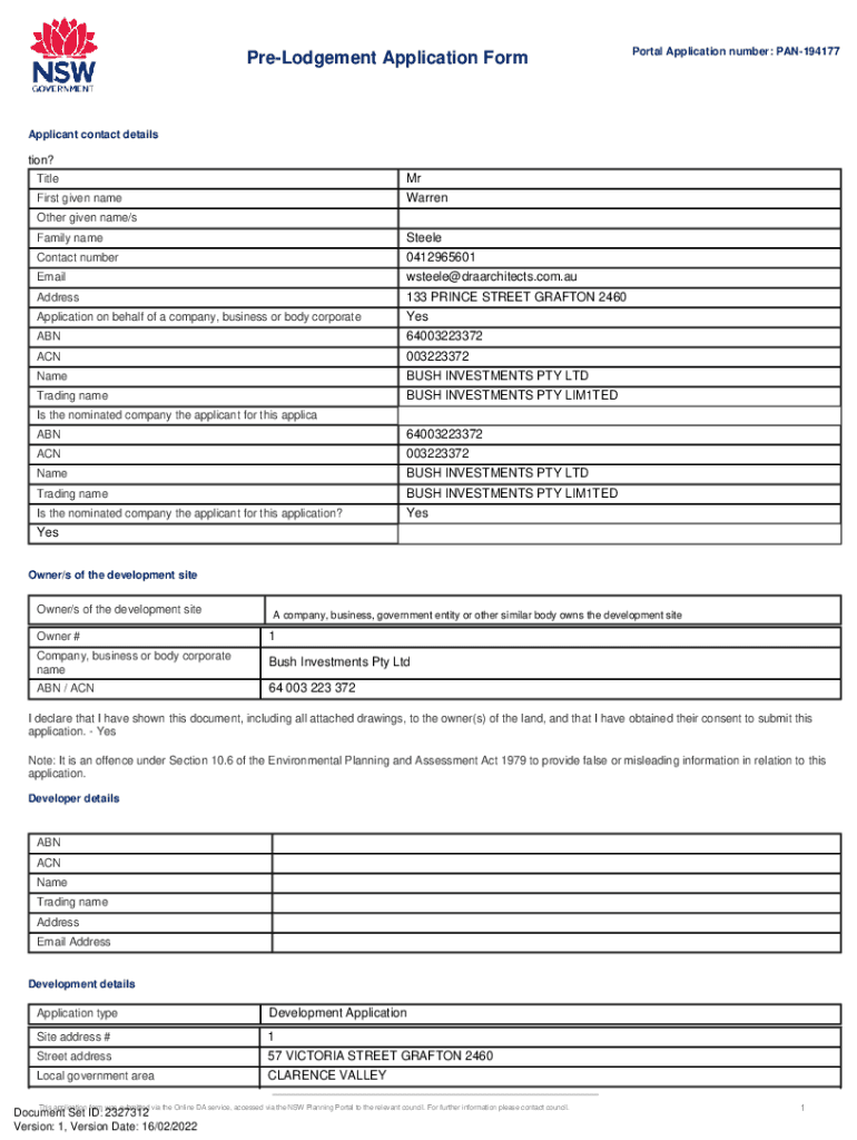 Fillable Online Pre-Lodgement Application Form Fax Email Print - pdfFiller