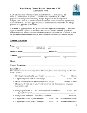 Fillable Online Lane County Charter Review Committee (CRC) Application ...