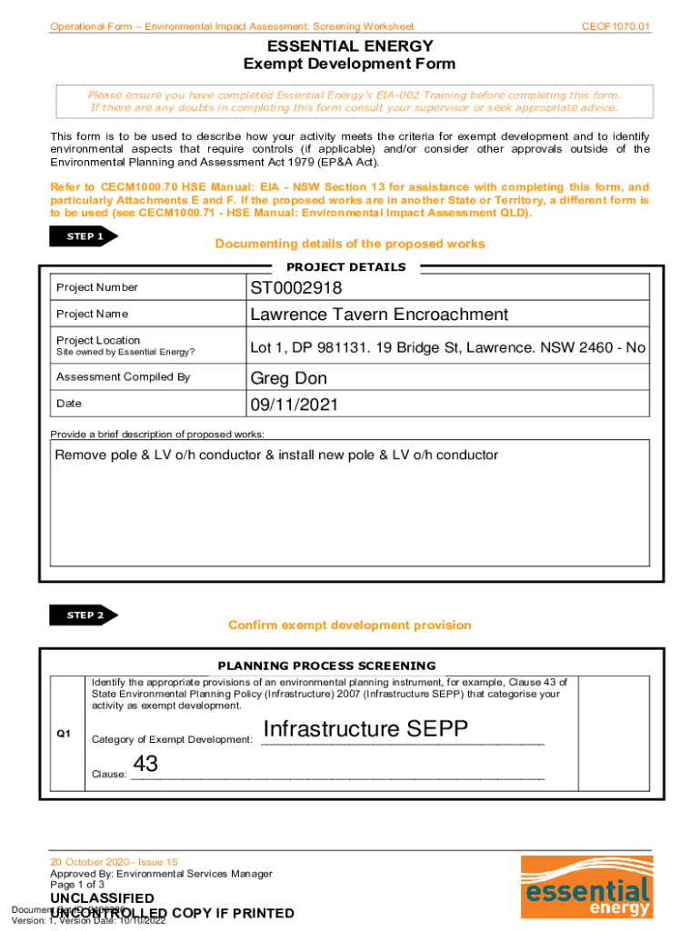 Fillable Online Essential Energy Exempt Development Form Fax Email ...