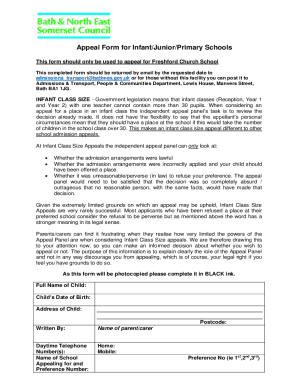 Fillable Online Primary school appeals template: junior and middle ...
