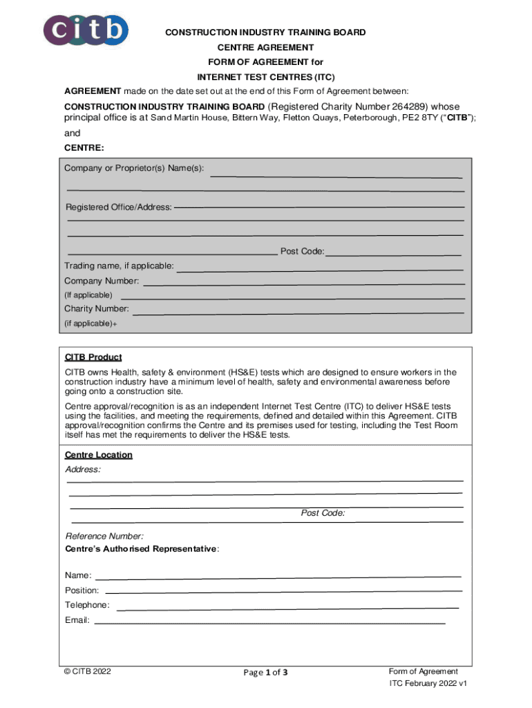 Fillable Online CITB - ITC Form of Agreement Fax Email Print - pdfFiller