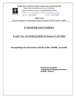 Fillable Online E-TENDER DOCUMENT - HVPNL Fax Email Print - pdfFiller