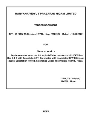 Fillable Online TENDER DOCUMENT NIT- 10 /XEN TS Division HVPNL Hisar ...