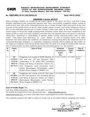 Fillable Online Notice inviting e-Tender is invited by the KMDA on ...