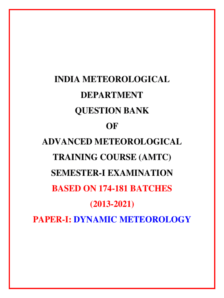 Fillable Online imdpune gov DYNAMIC METEOROLOGY-Paper I - IMD Pune Fax ...