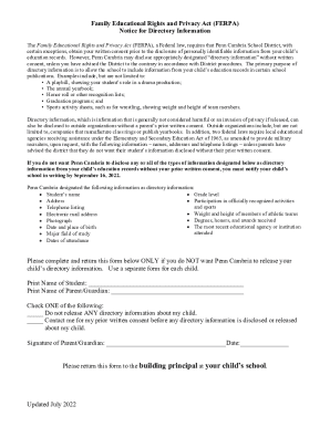 Fillable Online Fillable Online FERPA Model Notice for Directory Information Fax ... Fax Email ...