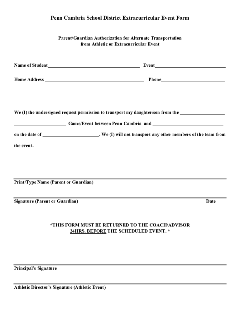 Fillable Online Penn Cambria School District Extracurricular Event Form Fax Email Print - pdfFiller