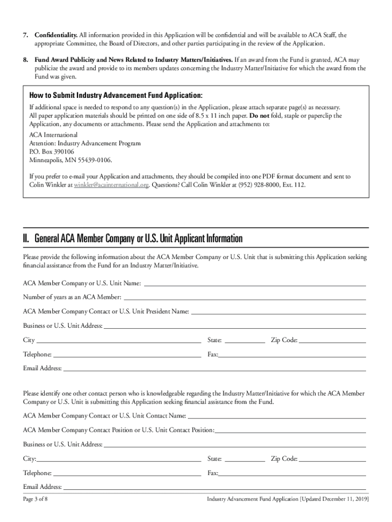 Fillable Online ACA International - Industry Advancement Fund Application Fax Email Print ...