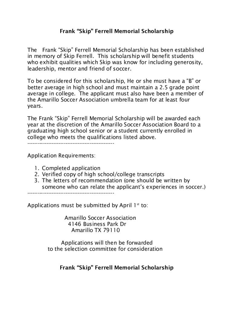 Fillable Online Frank Skip Ferrell Memorial Scholarship Fax Email Print ...
