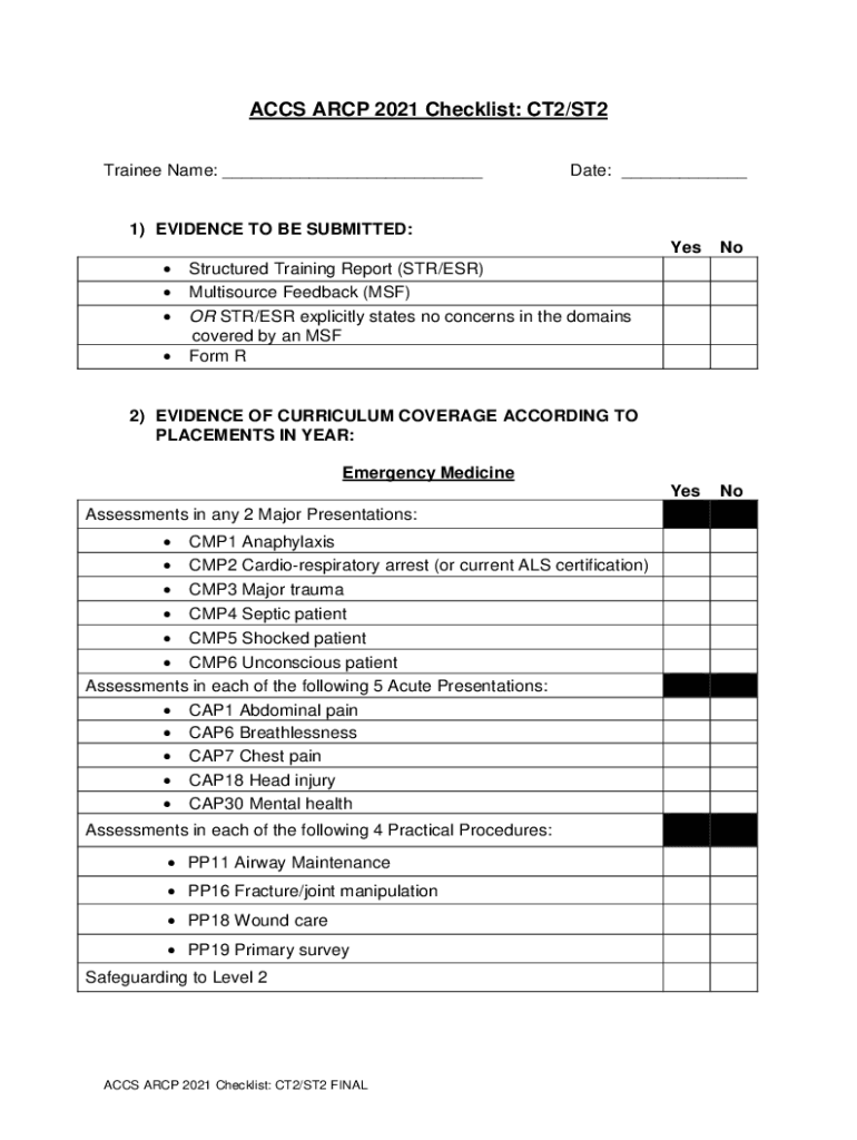 Fillable Online Annual Review of Competence Progression (ARCP ...