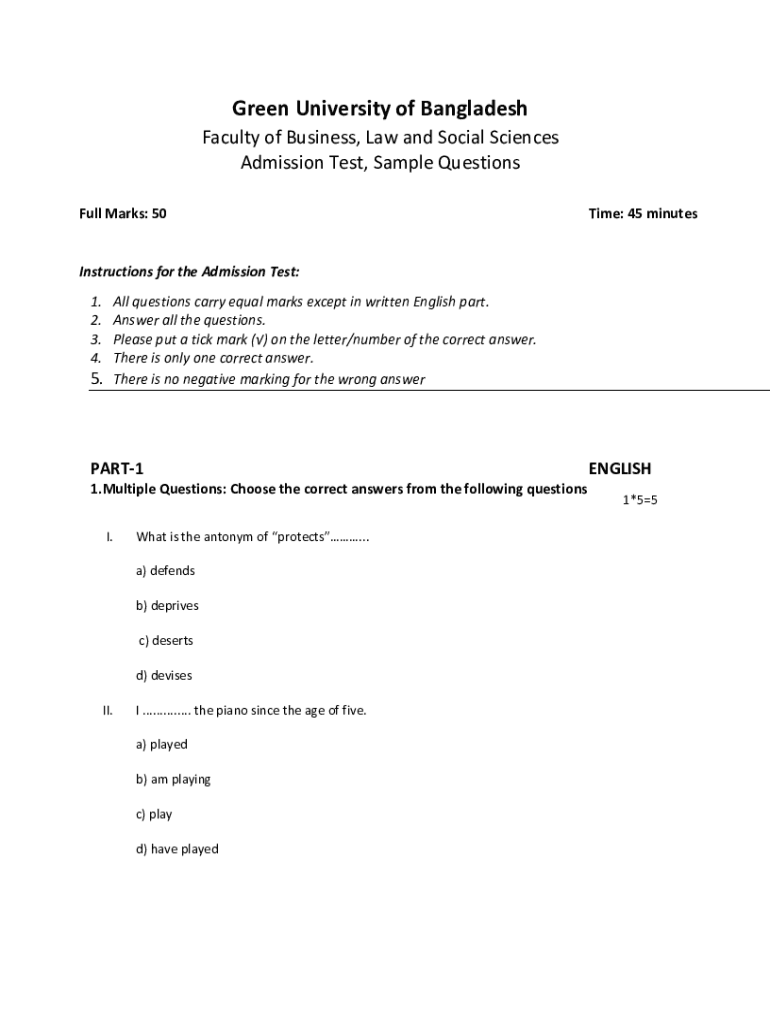 Fillable Online SAMPLE TESTS - Business Admissions Test Fax Email Print ...