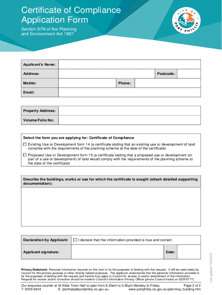 Fillable Online Certificate of Compliance application - City of Greater Geelong Fax Email Print ...