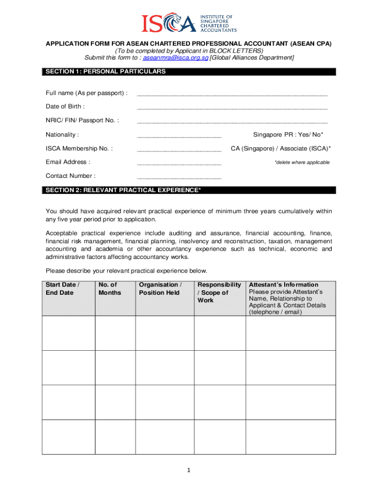 Fillable Online isca org ASEAN CPA Application Form - ISCA Fax Email ...