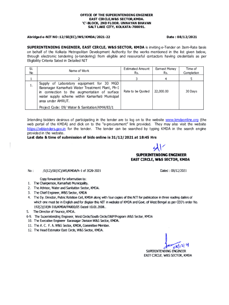 Fillable Online office of the superintending engineer eastern circle ...