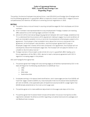 Fillable Online Letter of Agreement between SEIU, Local 503 and ...