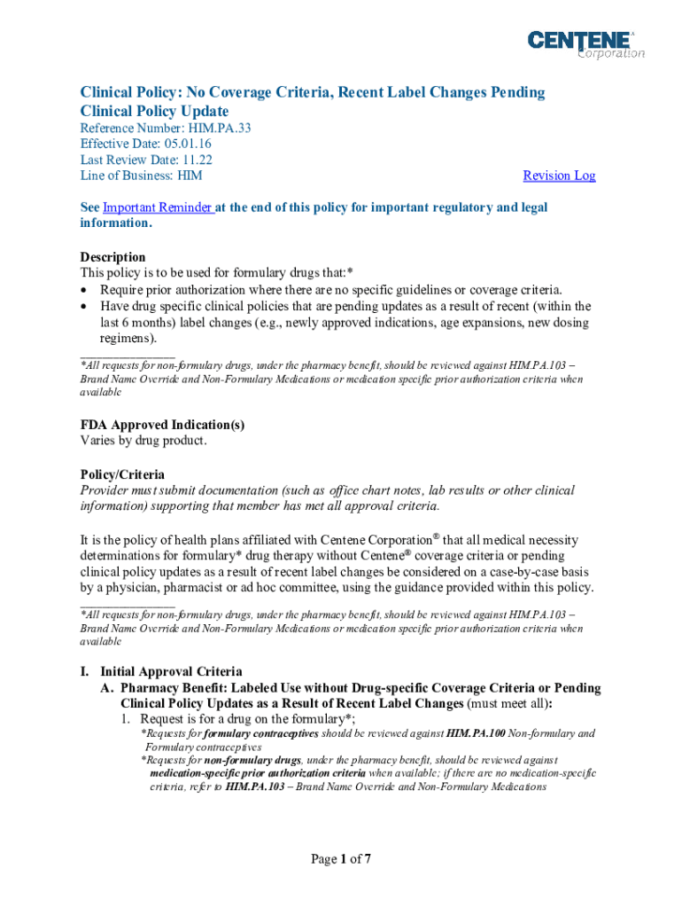 Fillable Online Clinical Policy: No Coverage Criteria/Off-Label Use ...