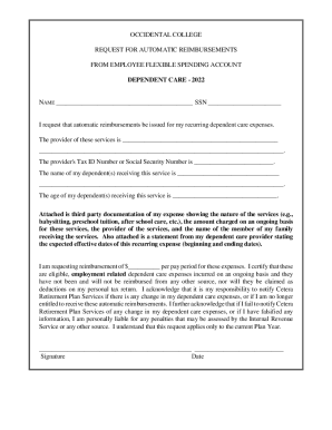 Fillable Online Automatic Claim Request Form Dependent Care Flexible ... Fax Email Print - pdfFiller