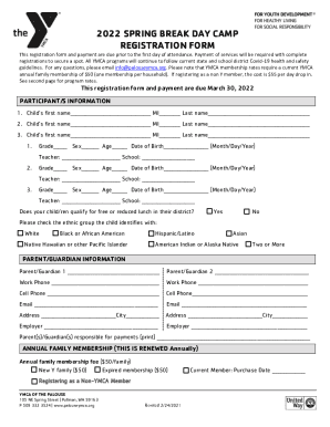 Fillable Online Spring Break Day Camp Registration Form Template ...